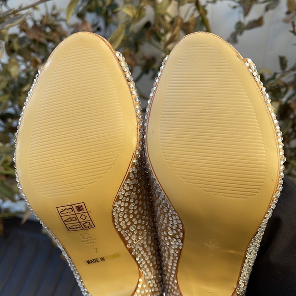 pink paradox London | Shoes | Pink Paradox London Celebrate Champagne Satin Rhinestone Peep Toe ...